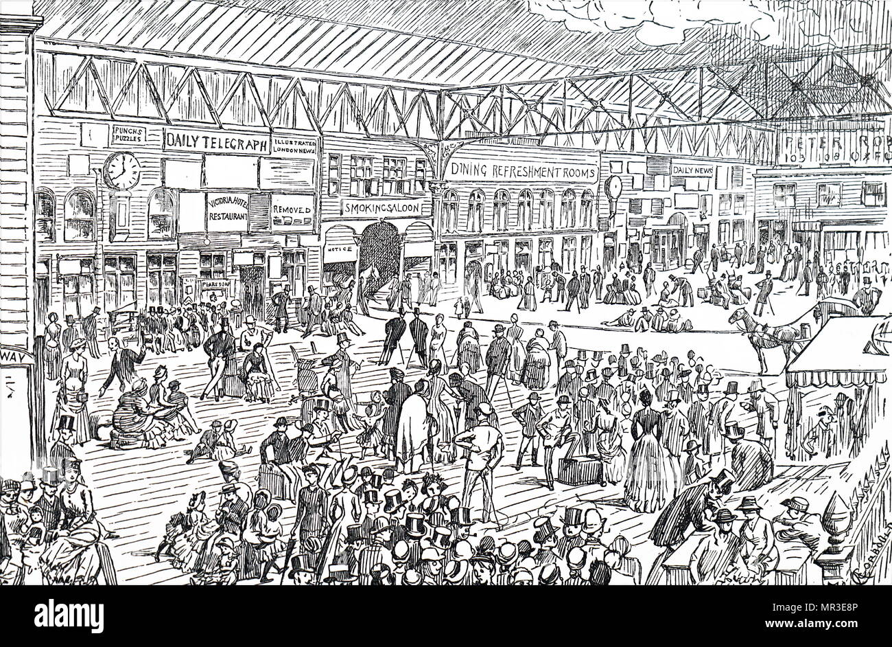 Cartoon depicting the interior of Waterloo Station as it appeared ...