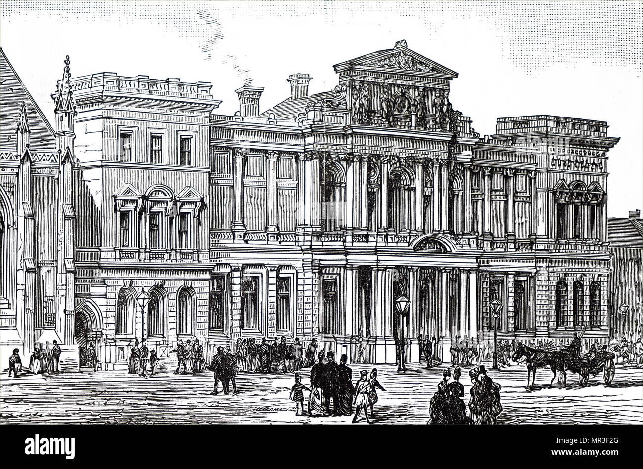 Illustration depicting the exterior of a the Free Library in Newcastle ...