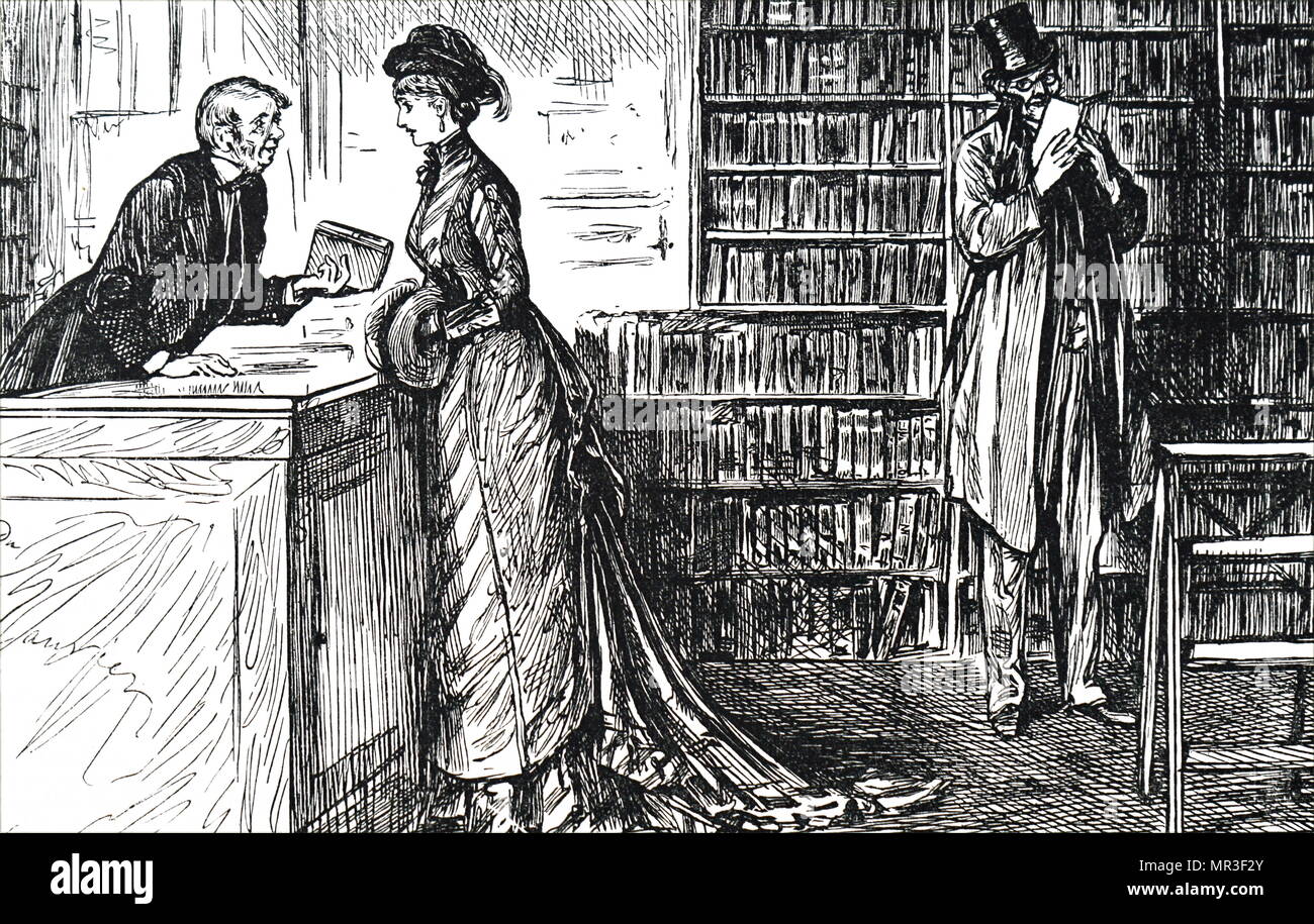 Illustration depicting a typical circulating library. Illustrated by ...
