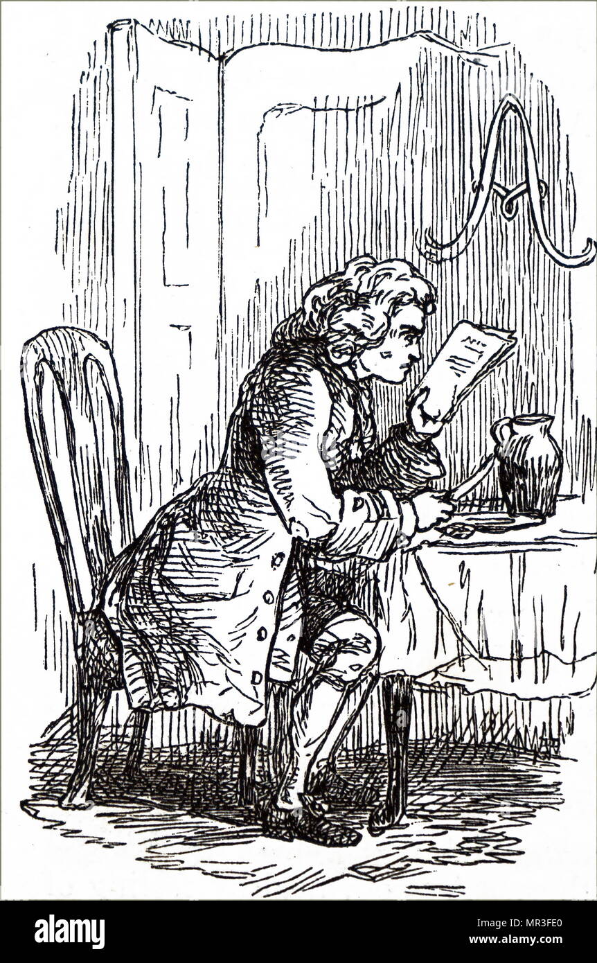 Illustration depicting a man reading a letter. Dated 19th century Stock ...