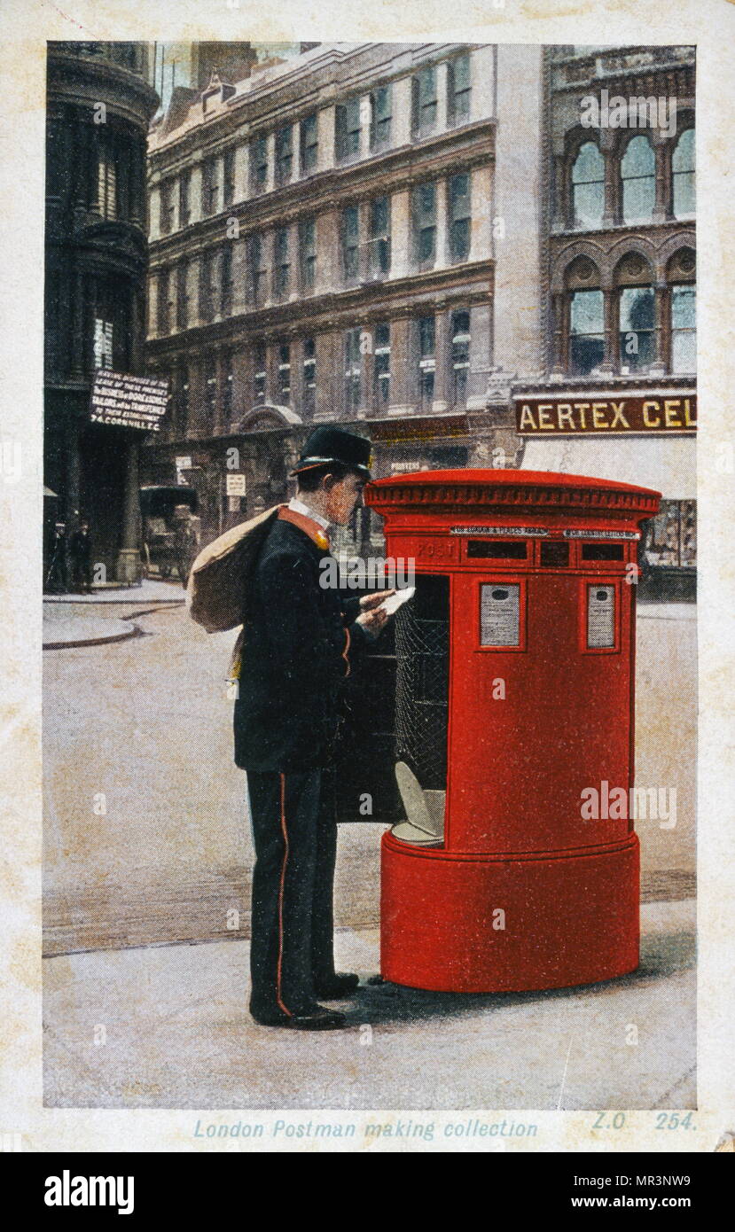 Postman in late Victorian London, collecting letters from a Royal Mail ...