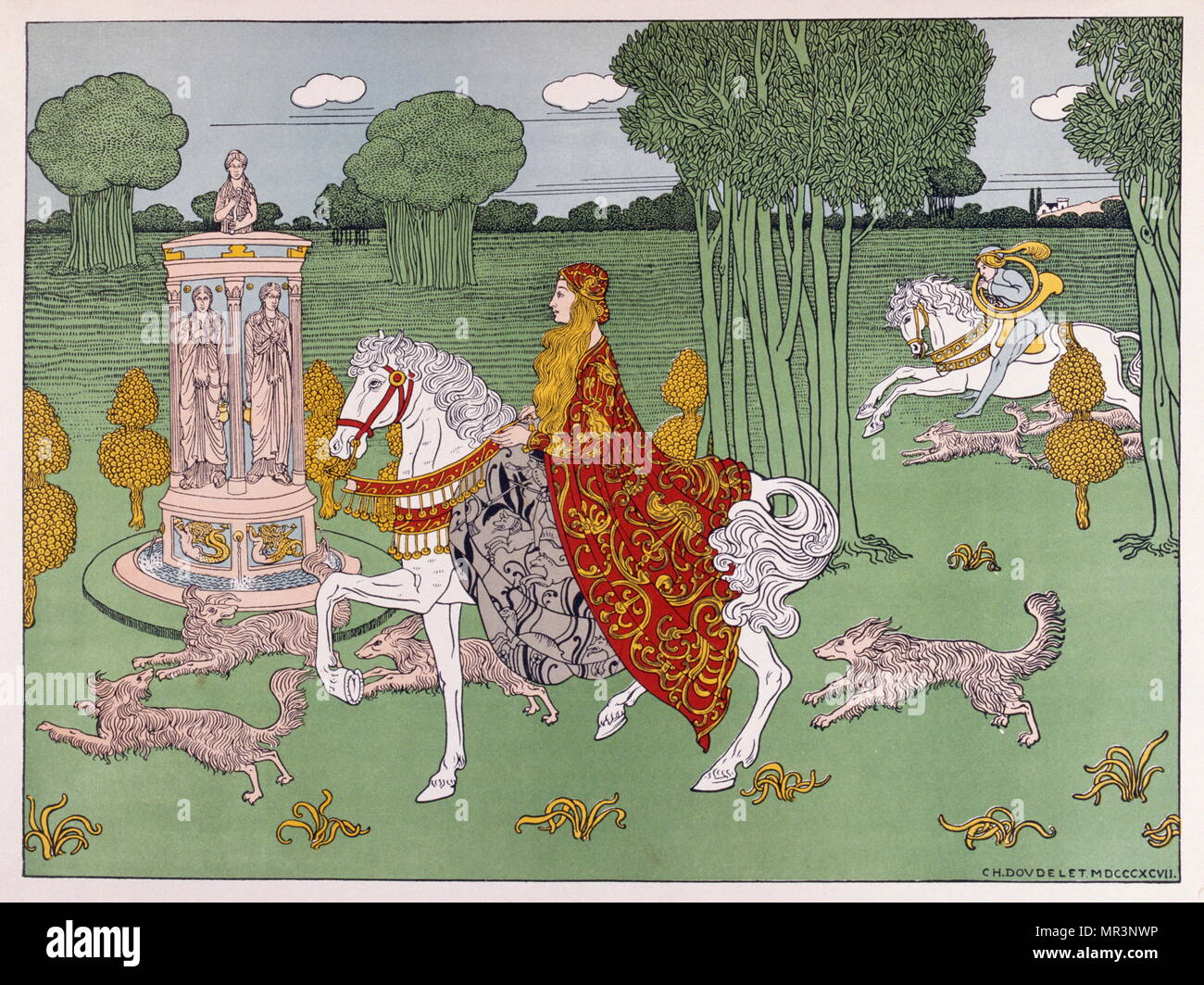 Medieval hunting scene by Charles Doudelet (1861 - 1938), a Flemish ...