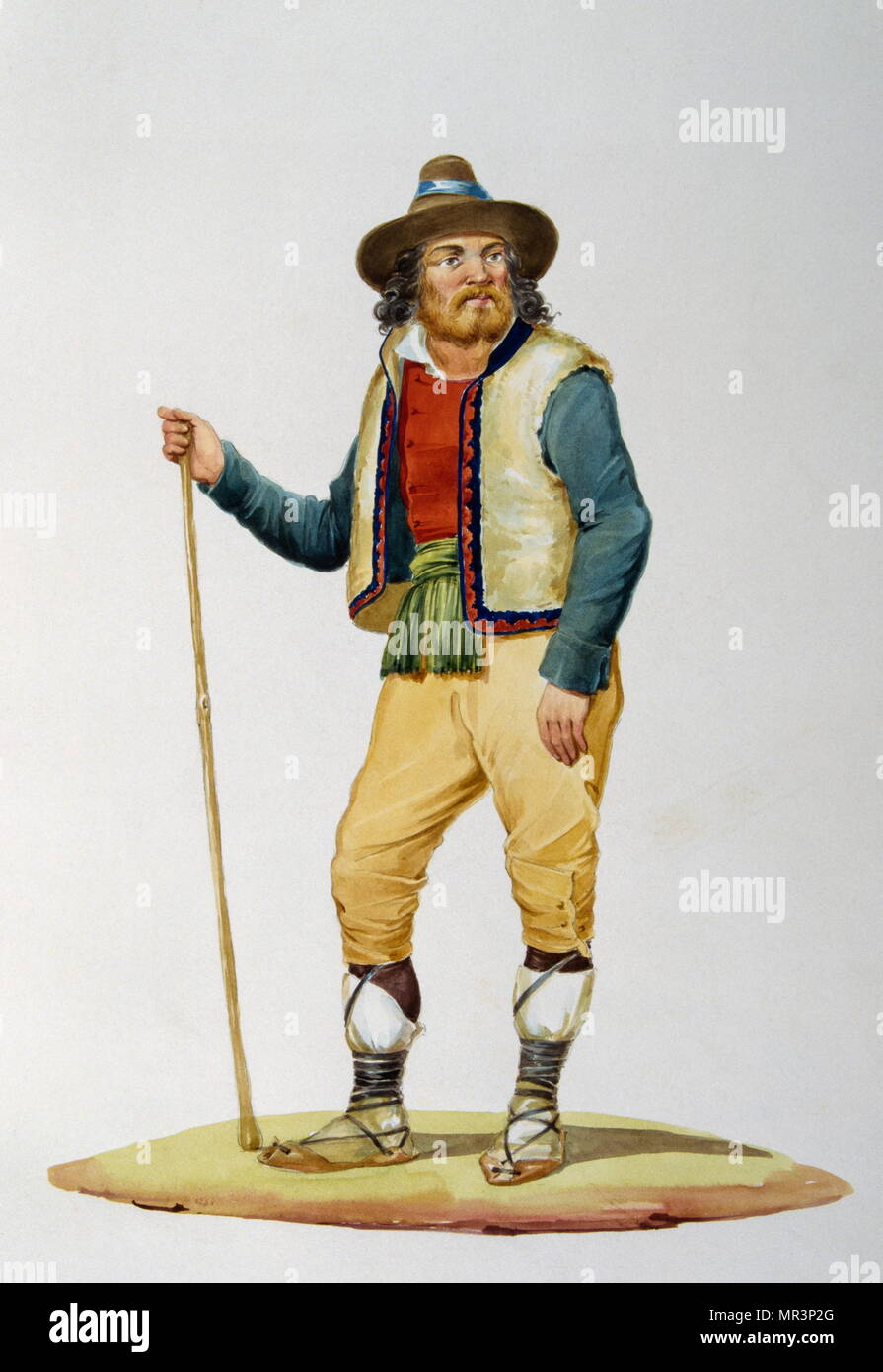 painting in Gouache depicting an Italian peasant in traditional costume ...