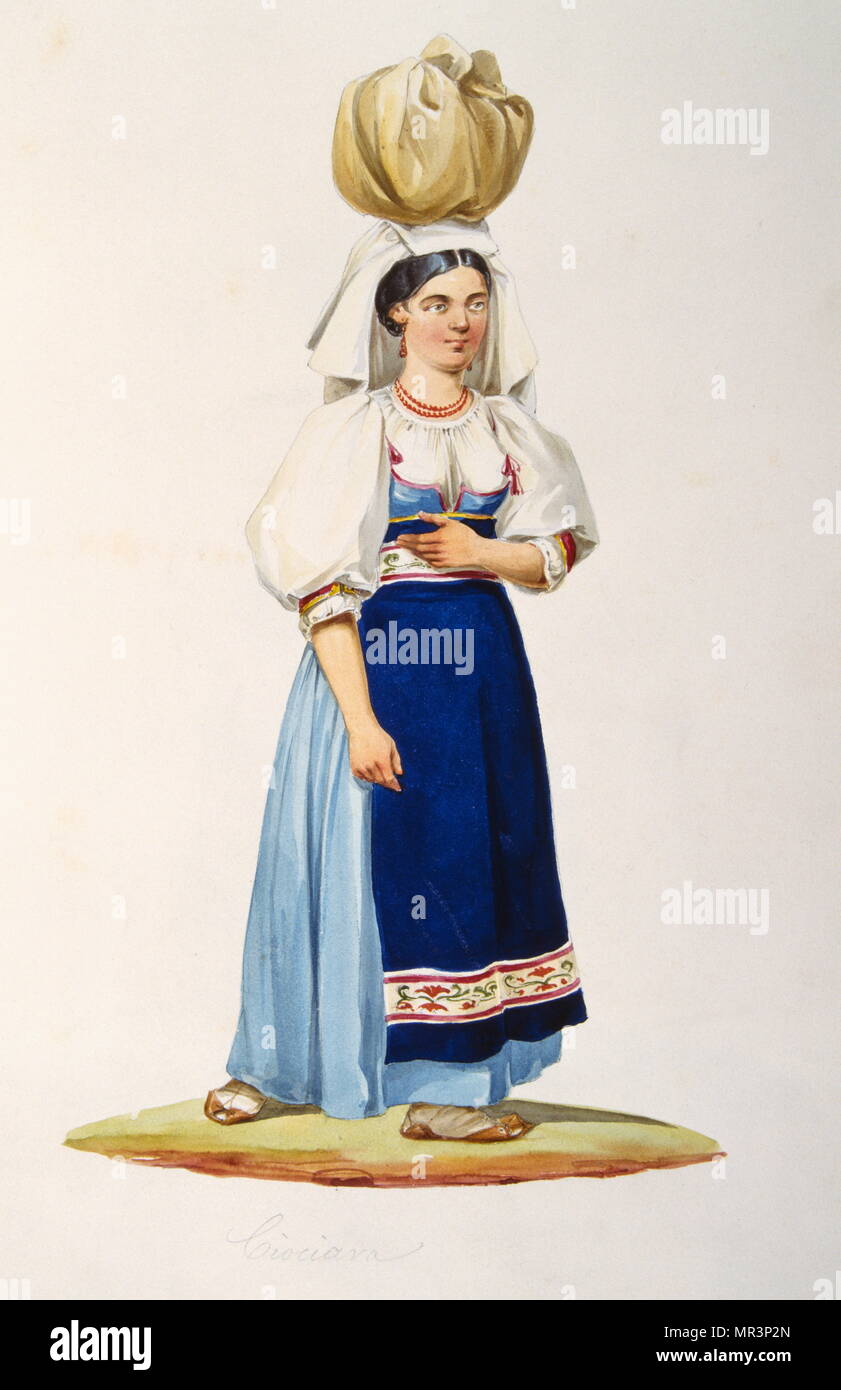 painting in Gouache depicting an Italian peasant in traditional costume ...