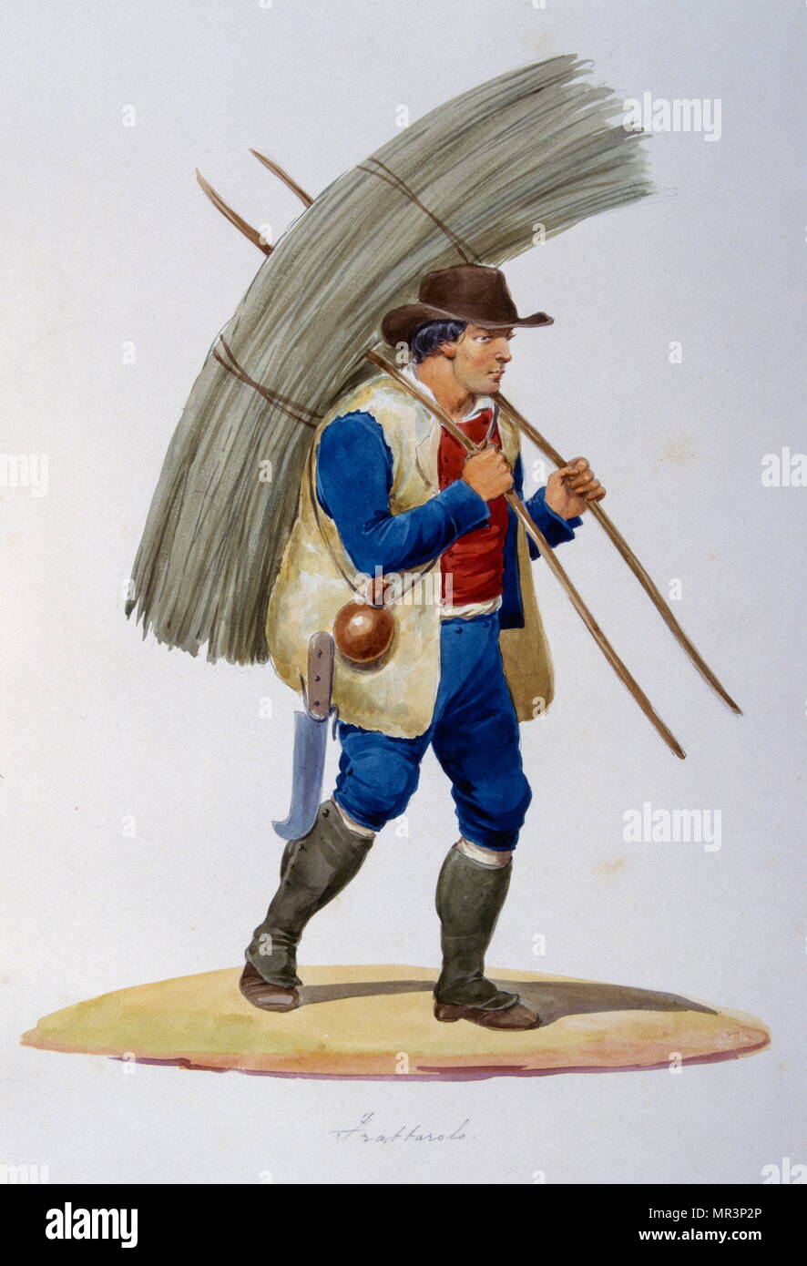 painting in Gouache depicting an Italian peasant in traditional costume ...