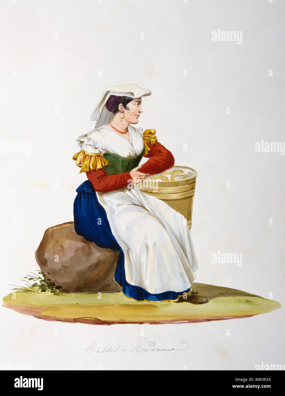 painting in Gouache depicting an Italian peasant in traditional costume ...