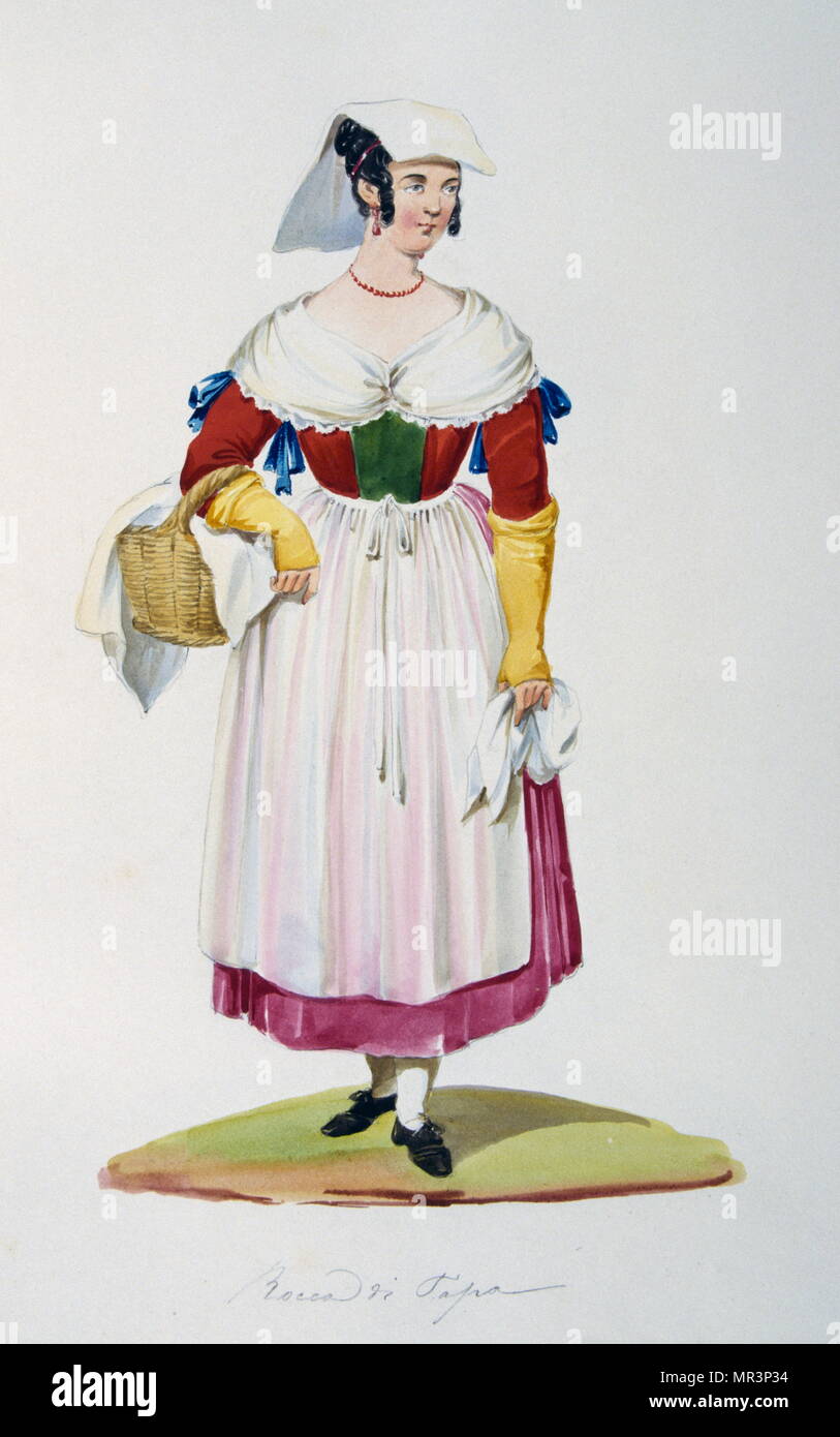 painting in Gouache depicting an Italian peasant in traditional costume ...