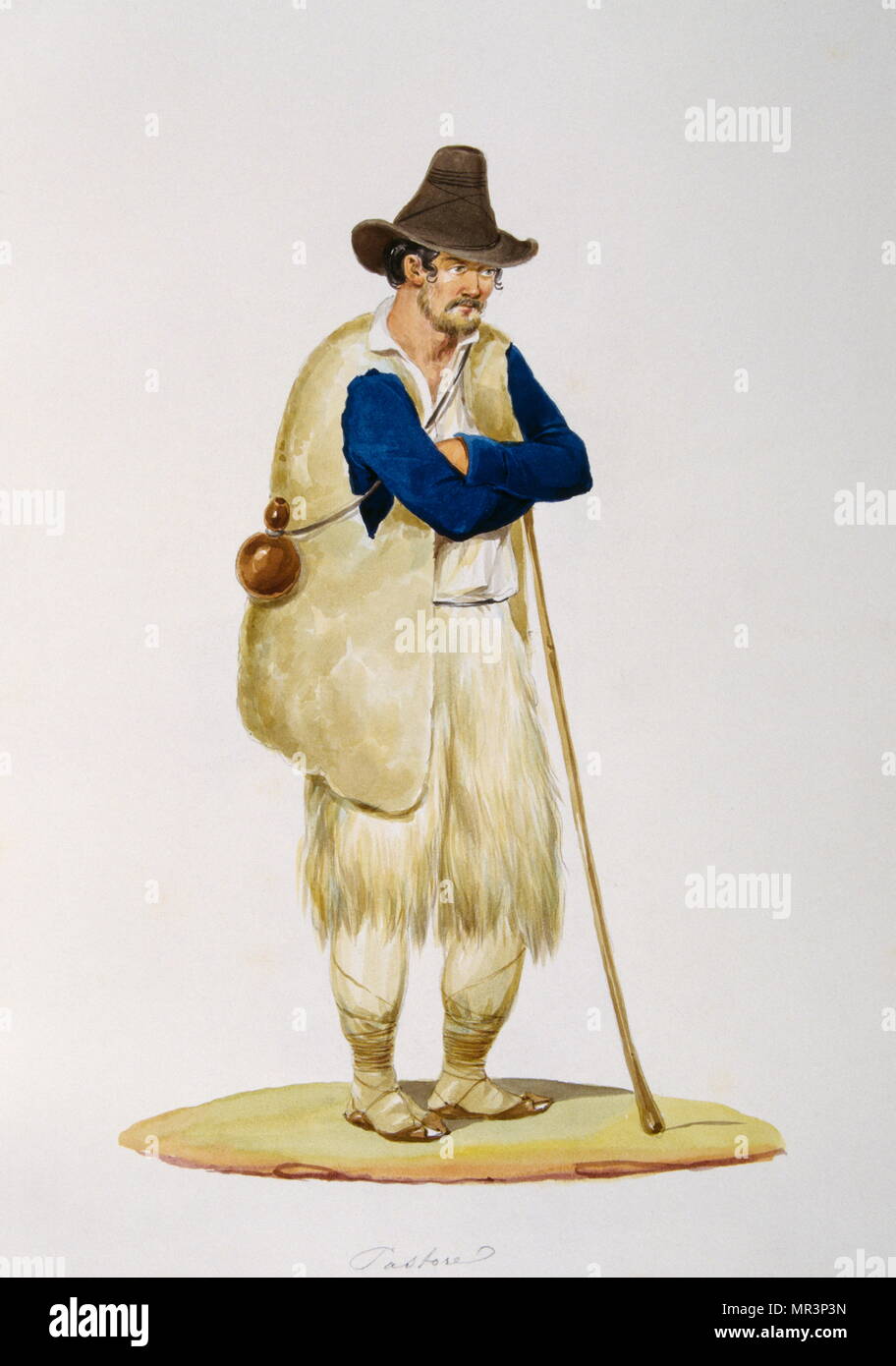 painting in Gouache depicting an Italian peasant in traditional costume ...