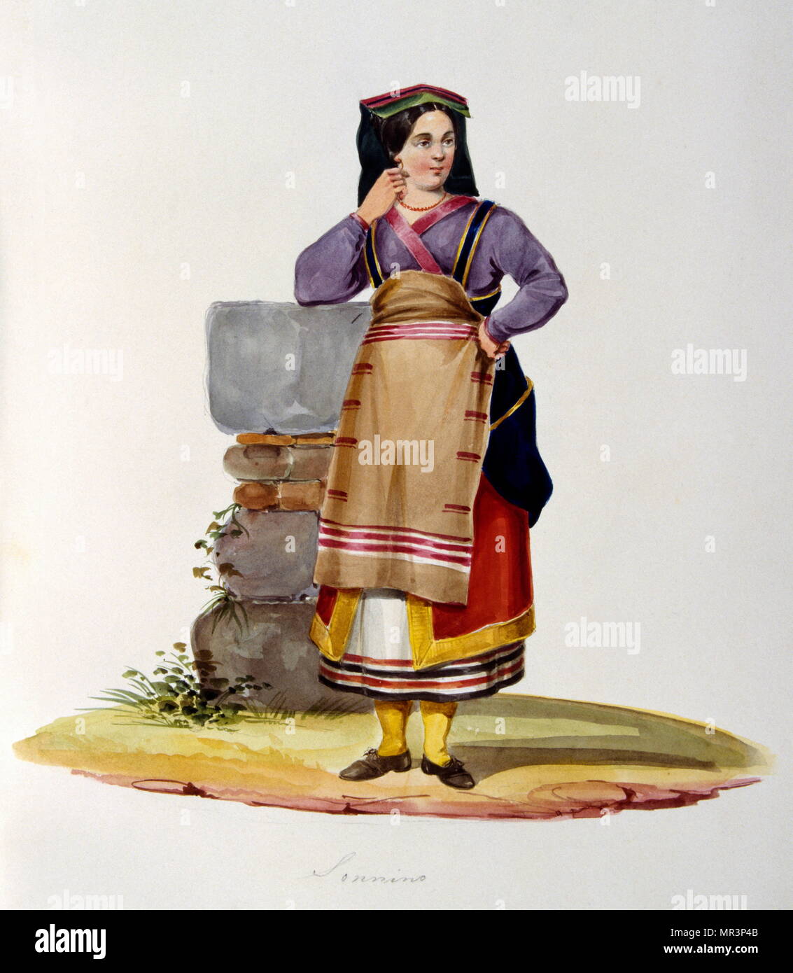 painting in Gouache depicting an Italian peasant in traditional costume ...