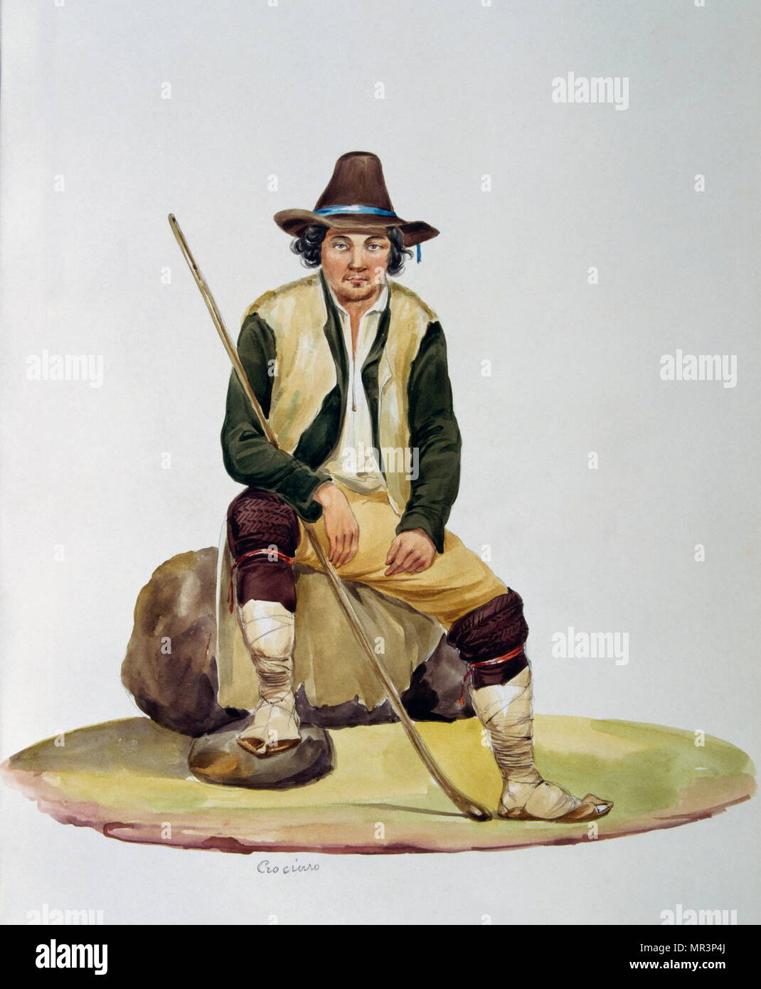 painting in Gouache depicting an Italian peasant in traditional costume ...