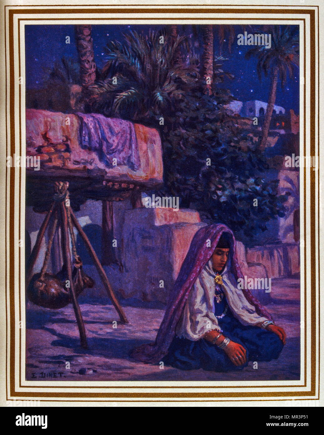Arab woman sitting at night by her house. By Nasreddine Dinet (Alphonse ...