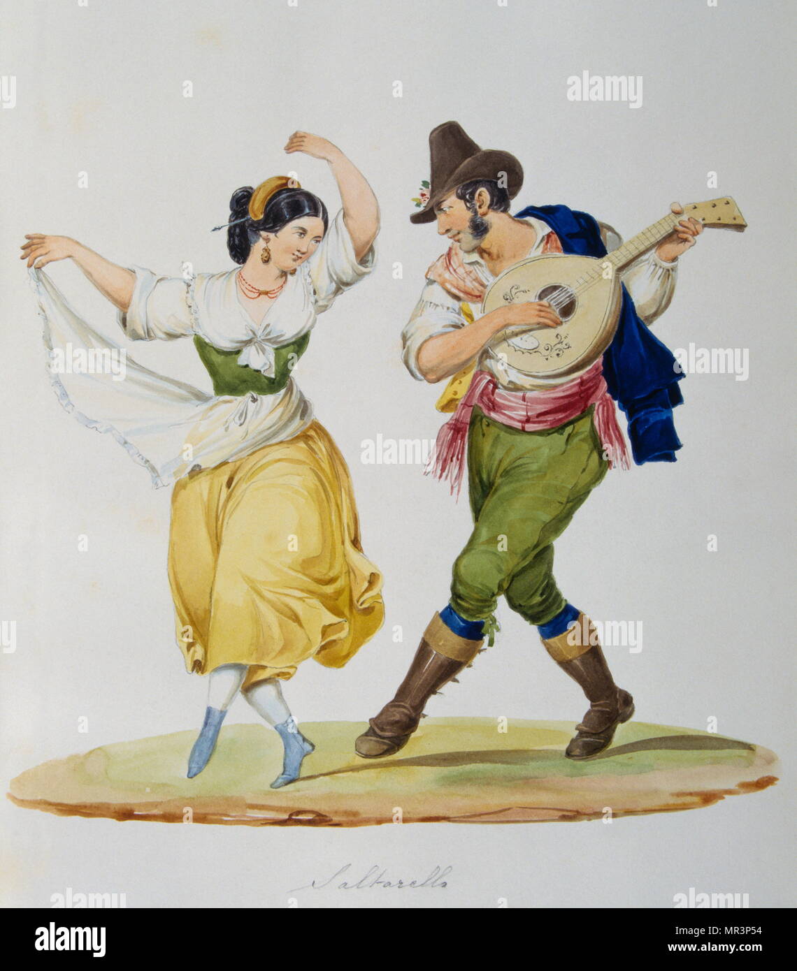 painting in Gouache depicting an Italian peasant in traditional costume ...