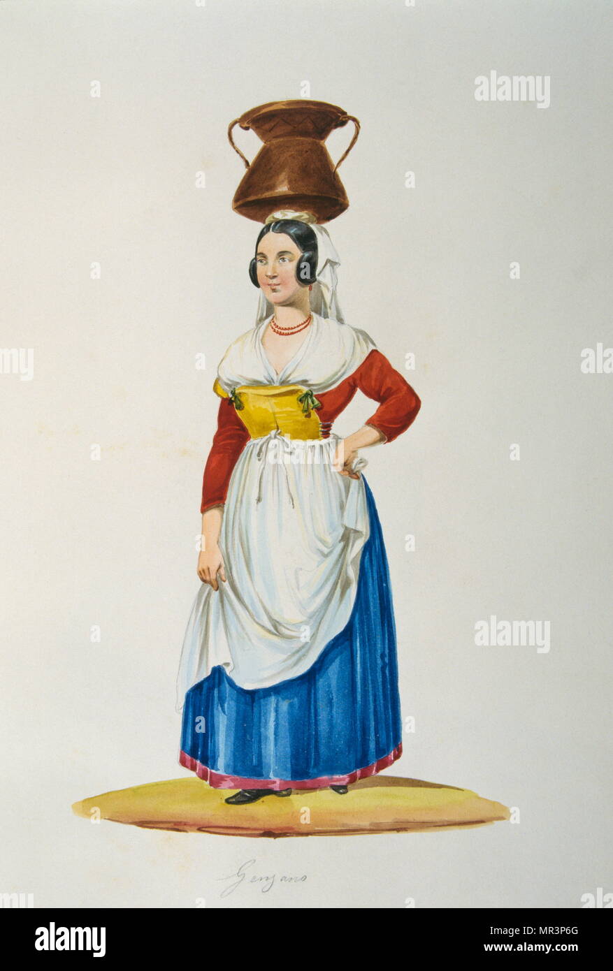 painting in Gouache depicting an Italian peasant in traditional costume ...