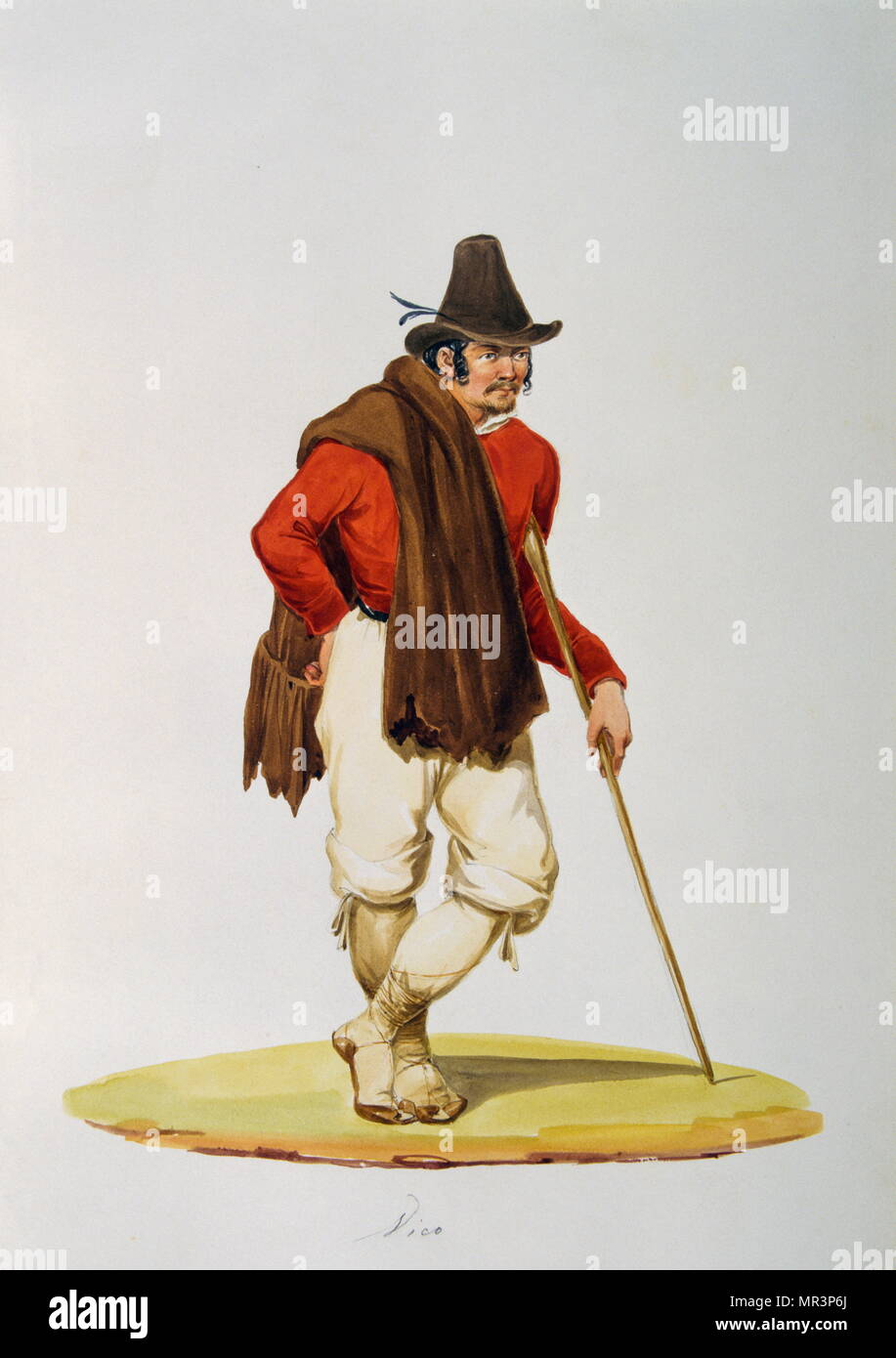 painting in Gouache depicting an Italian peasant in traditional costume ...