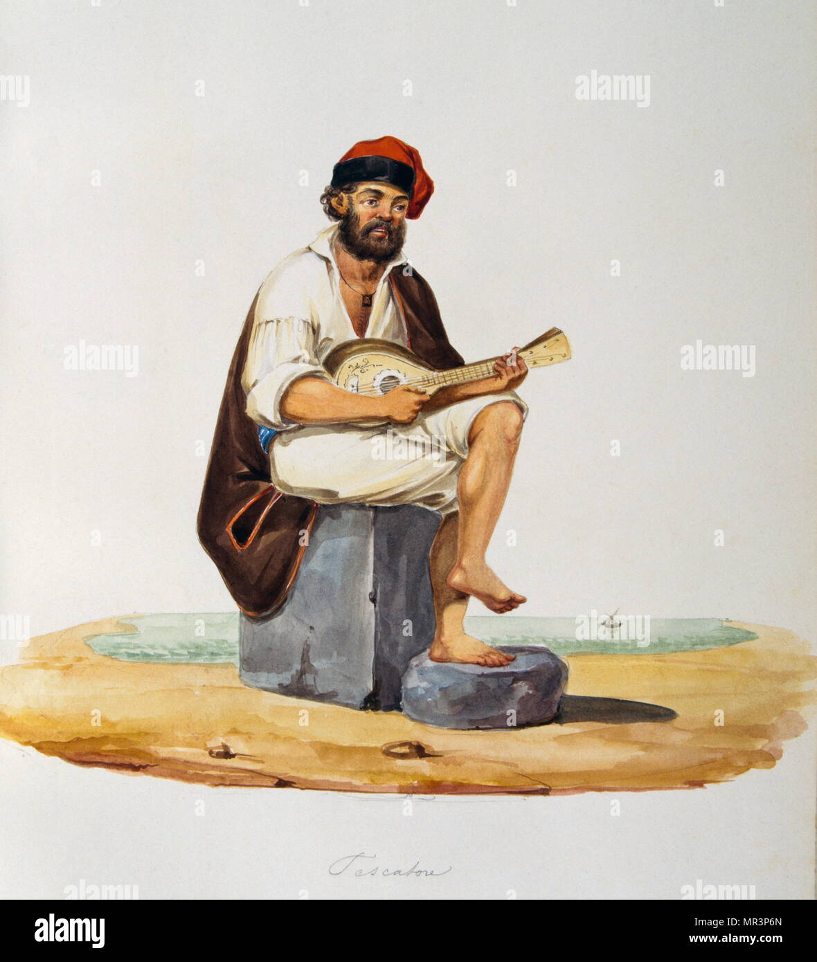 painting in Gouache depicting an Italian peasant in traditional costume ...
