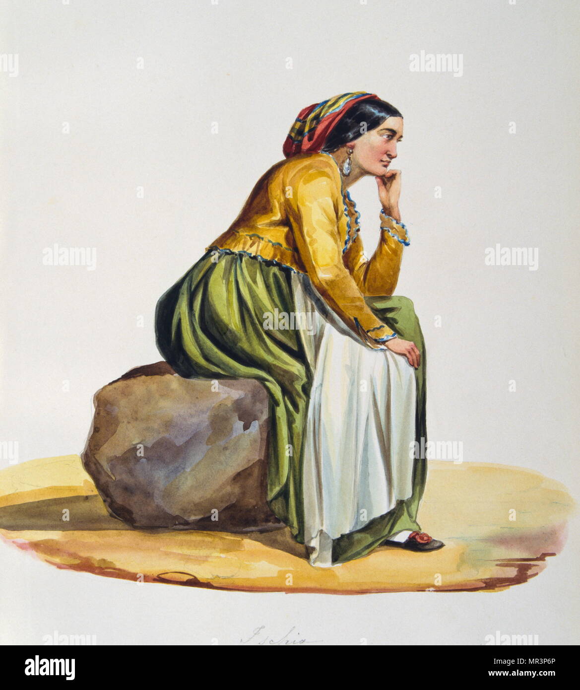 painting in Gouache depicting an Italian peasant in traditional costume ...