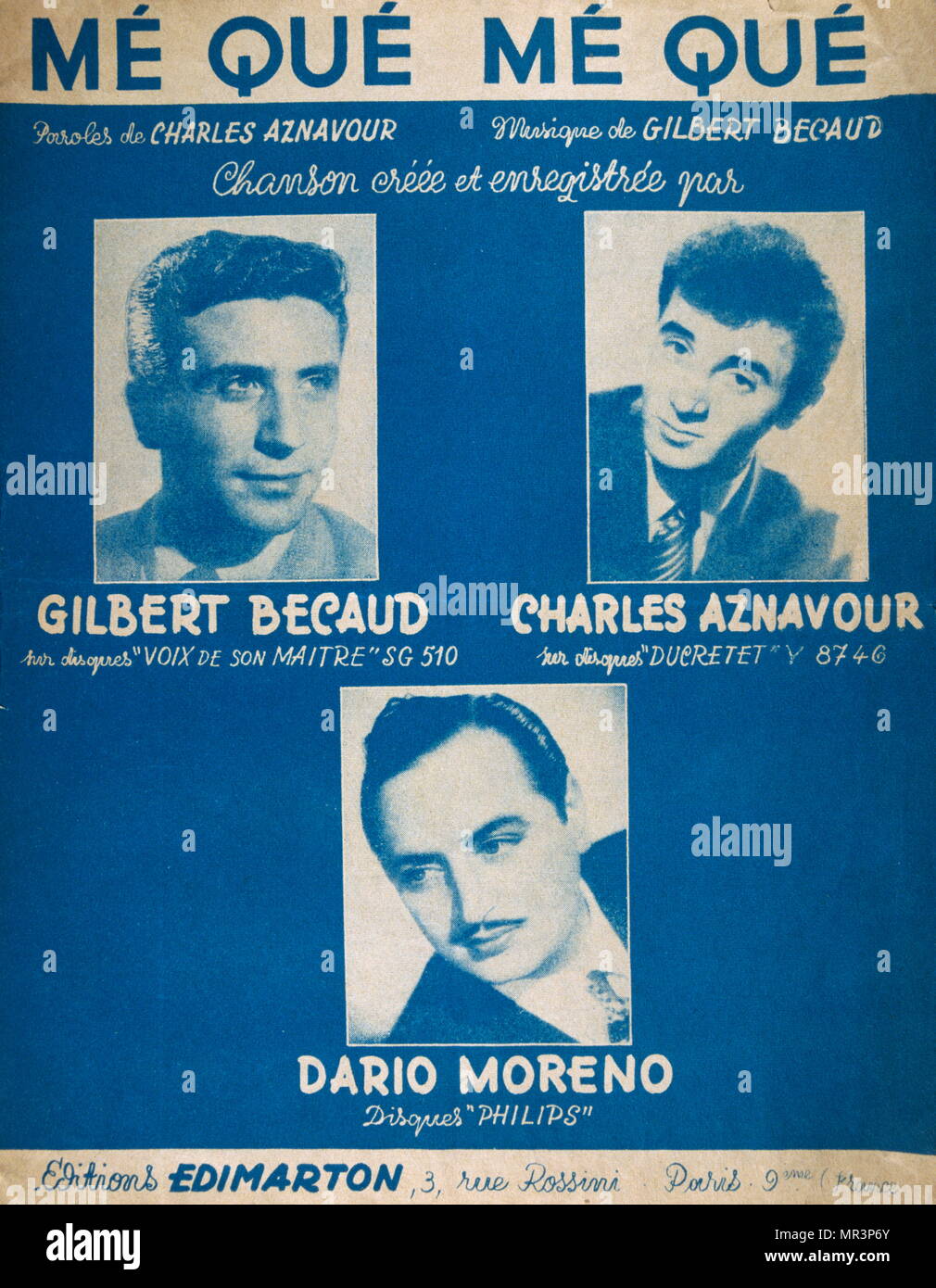 Poster depicting Gilbert Bécaud, Top left), Charles Aznavour (Top Right ...