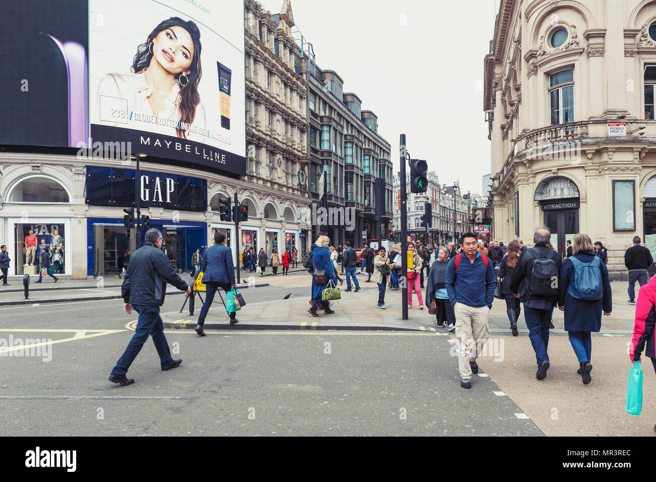 London, UK - April 2018: Busy scene at Piccadilly Circus, traffic ...
