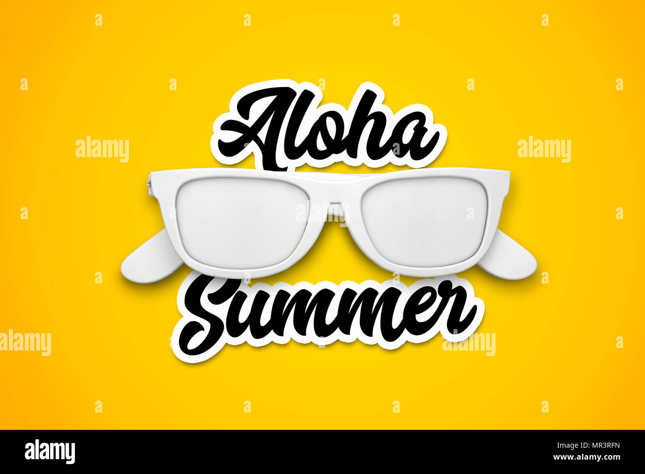 Aloha Summer message with white sunglasses on a bright yellow ...