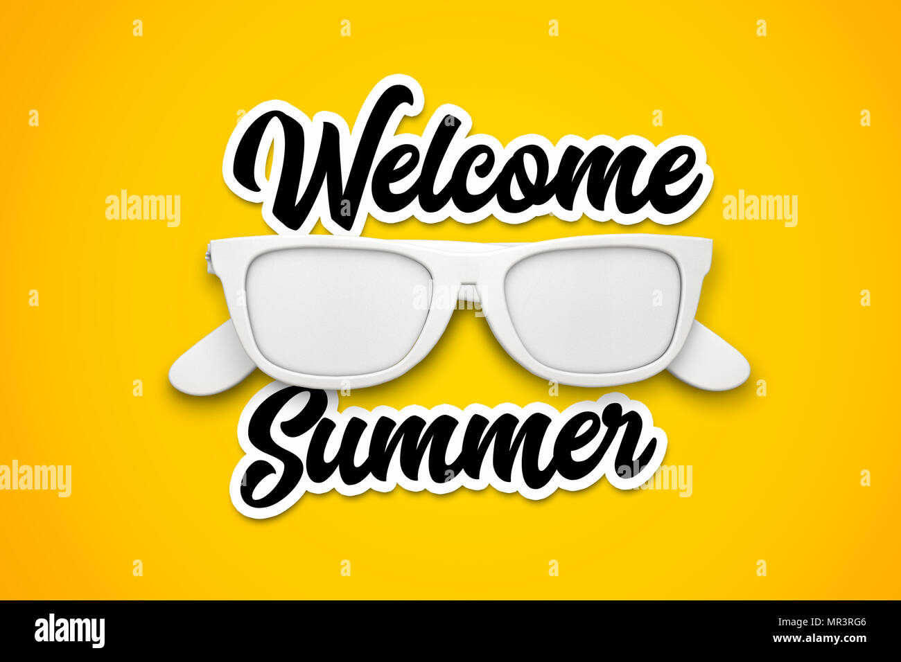 Welcome Summer message with white sunglasses on a bright yellow ...