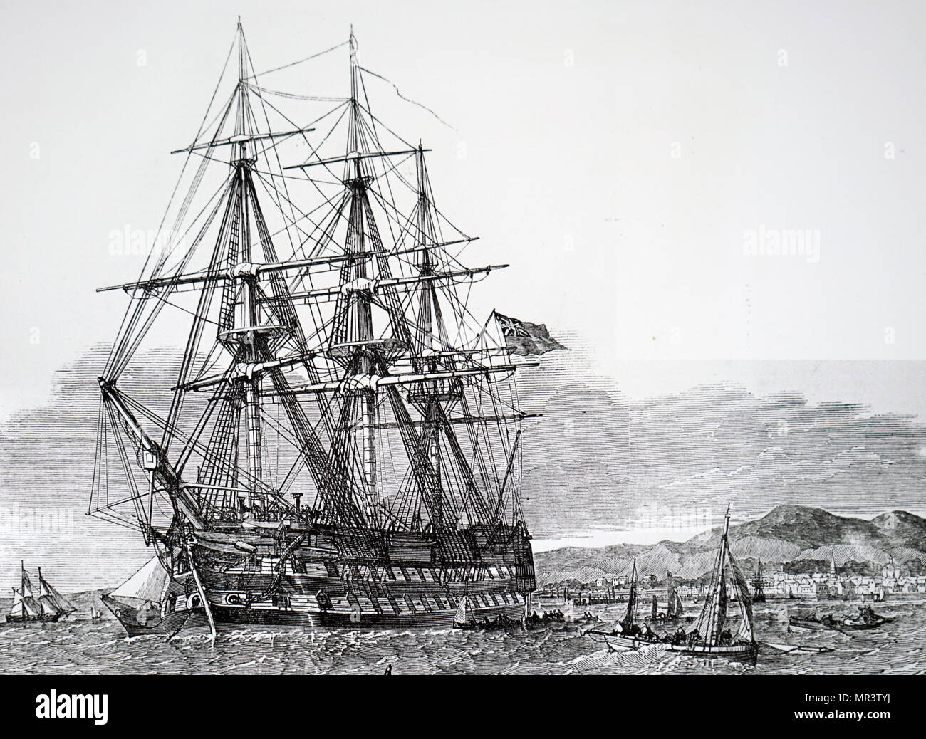 Illustration depicting the H.M.S. Hercules waiting in Campbelton ...