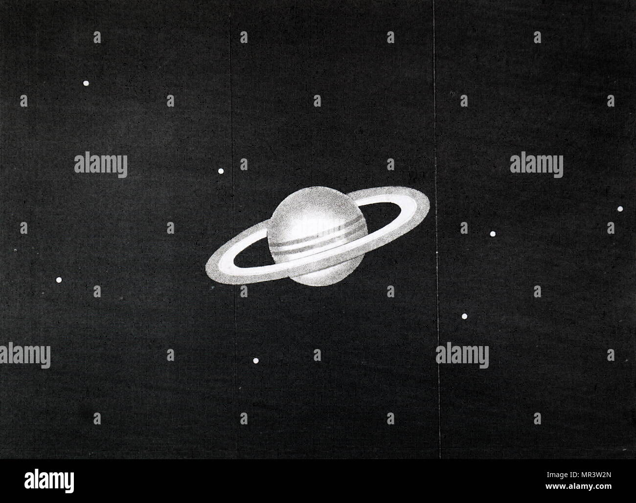 Drawing depicting Saturn, it's rings, and it's satellites. Dated 19th ...