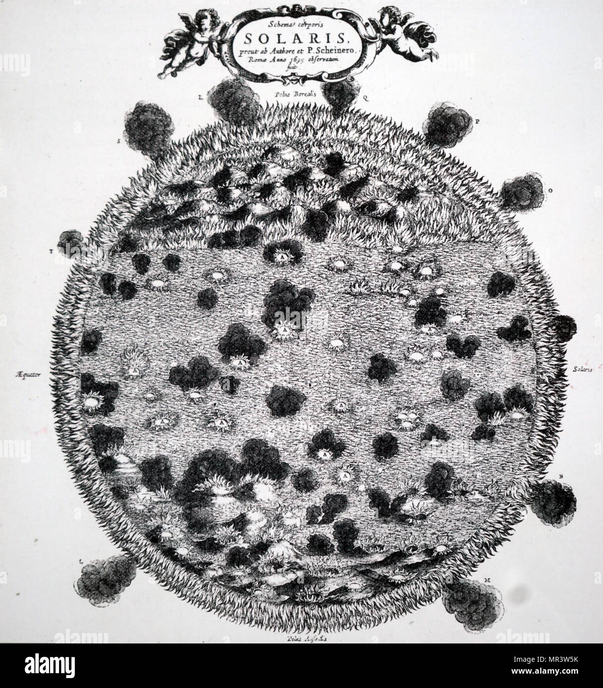 Christoph Scheiner's drawing of his idea of the surface of the sun ...