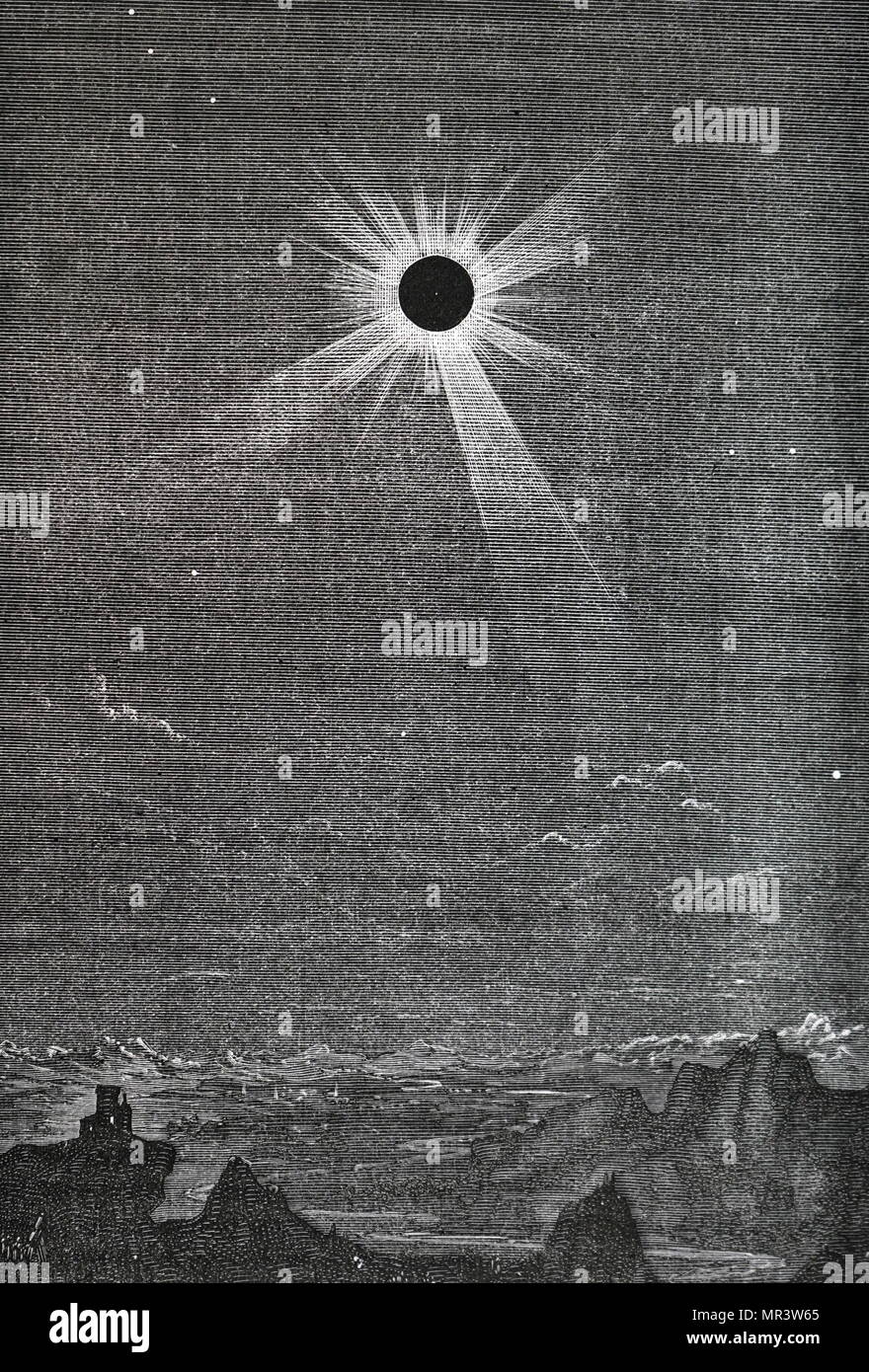 Engraving depicting the solar eclipse of 1878 as observed from the ...