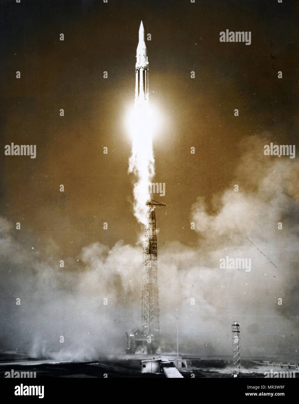 Photograph taken during the launch of Saturn I, the United States first ...