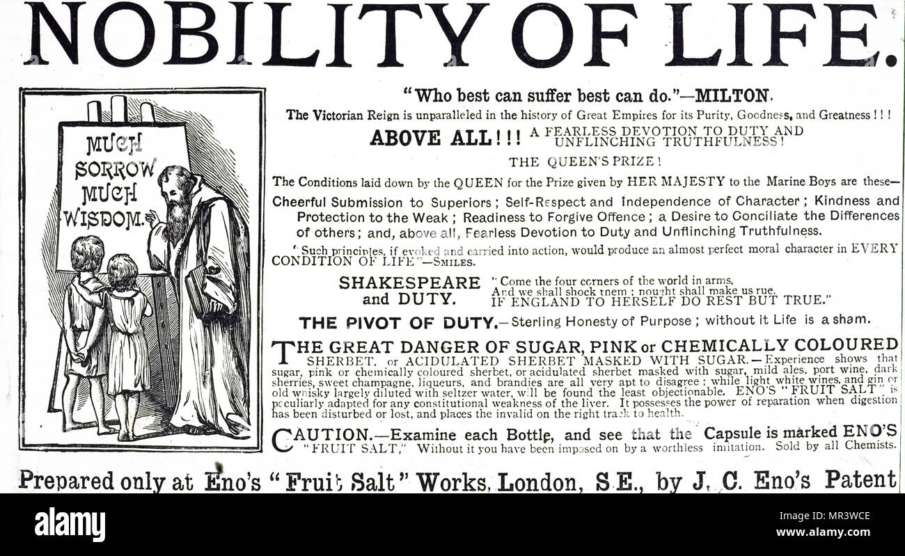 Advertisement for Eno's Fruit Salts. Dated 19th century Stock Photo - Alamy