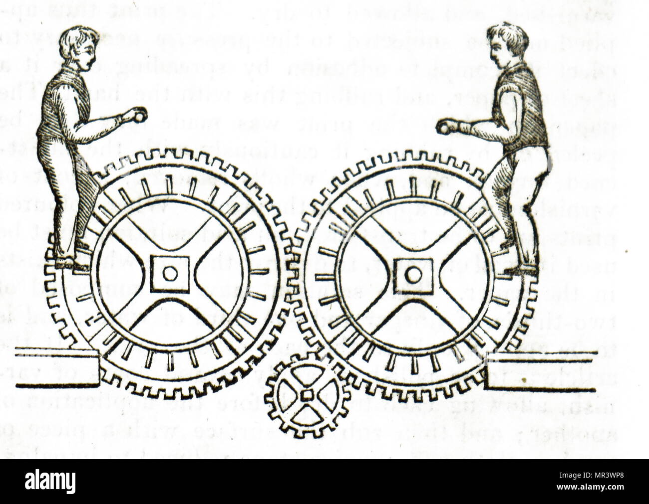 Illustration depicting a men using a tread wheel. Dated 19th century ...