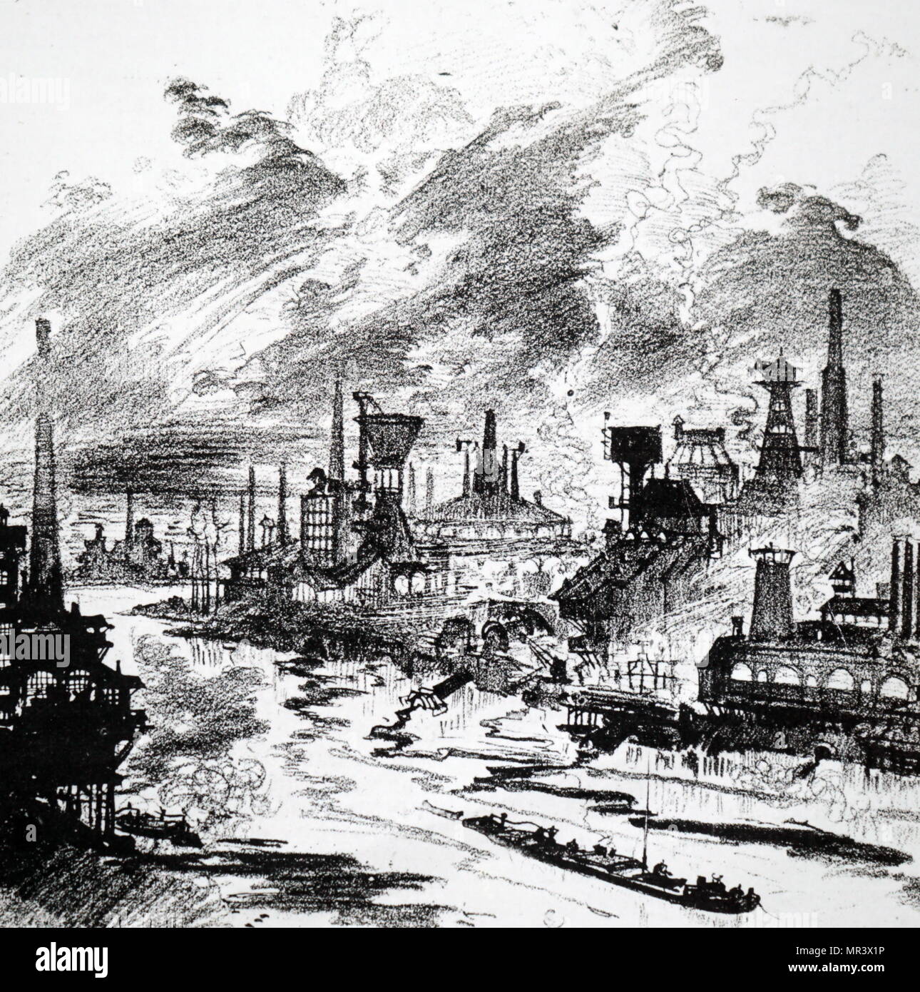 Engraving depicting what environmental pollution during the 1950s would ...