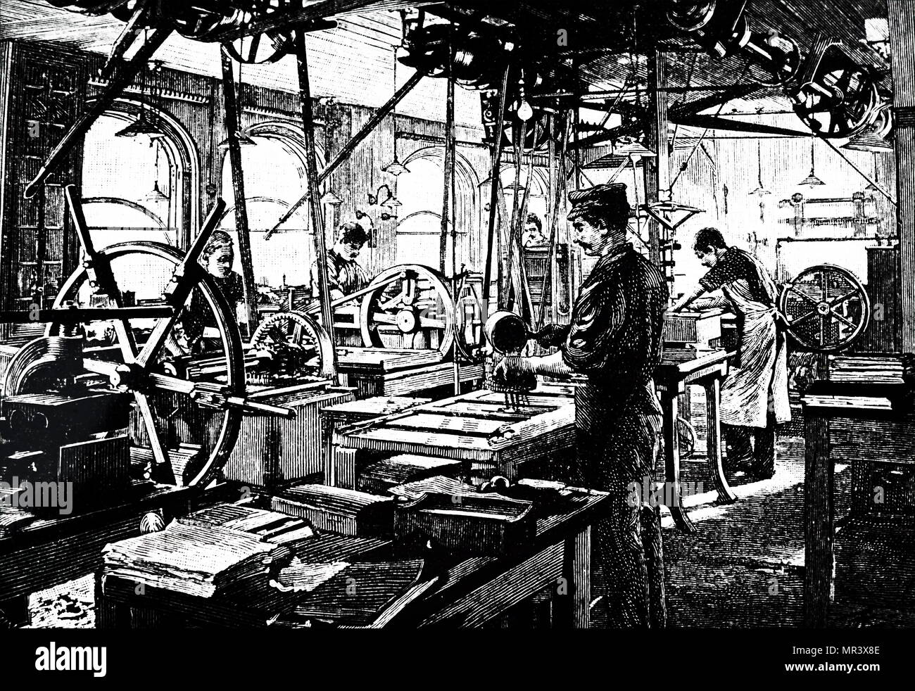 Illustration depicting the printing room of the Strand Magazine. Dated ...