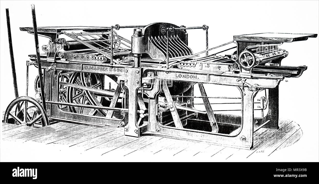 Illustration depicting a flat-bed printing machine without extraneous ...
