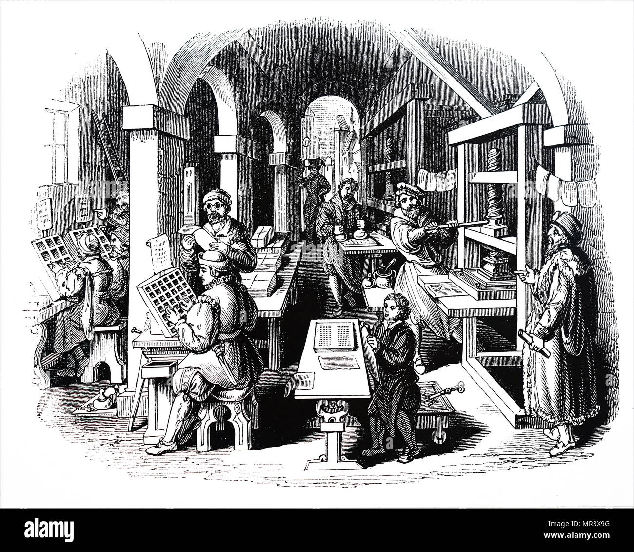 Engraving depicting printing in China. Dated 19th century Stock Photo ...