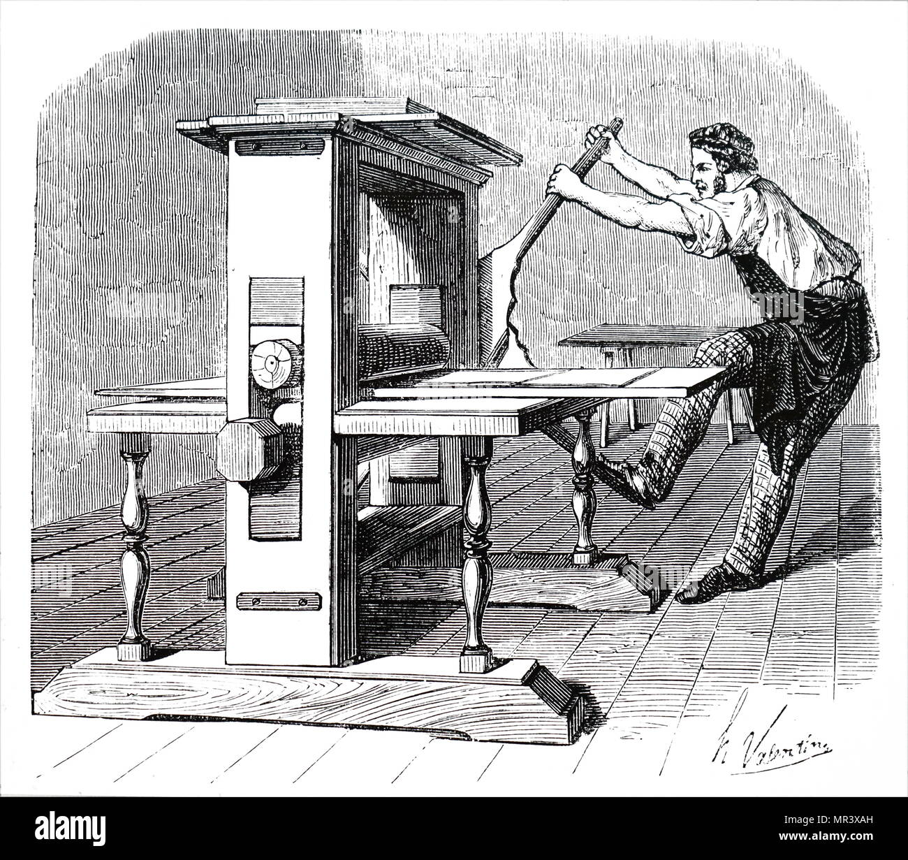 Engraving depicting a copperplate printer. Dated 19th century Stock ...