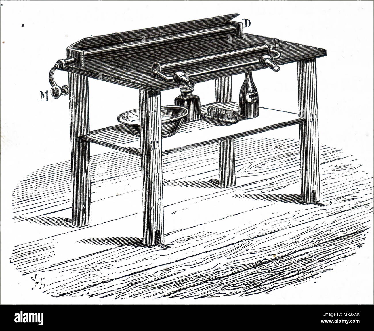 Illustration depicting an inking table for inking rollers used in ...