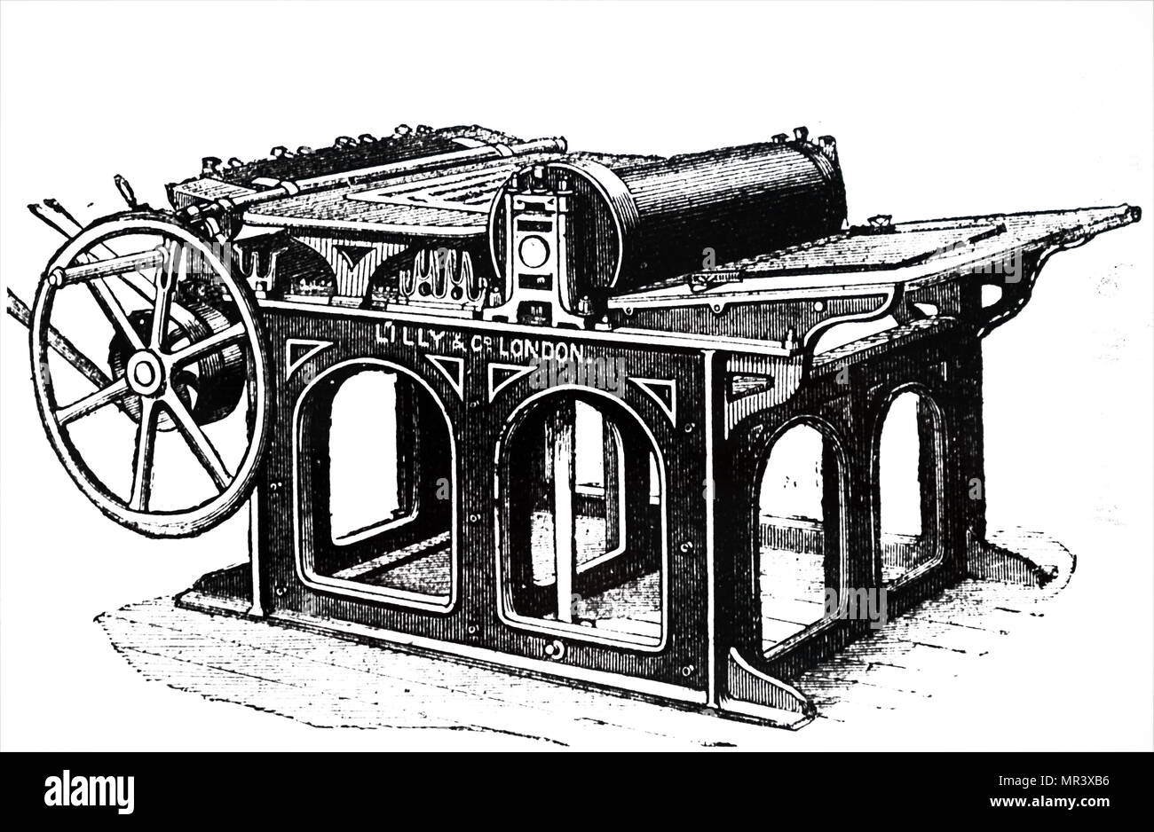 Illustration depicting a flat-bed printing machine without extraneous ...