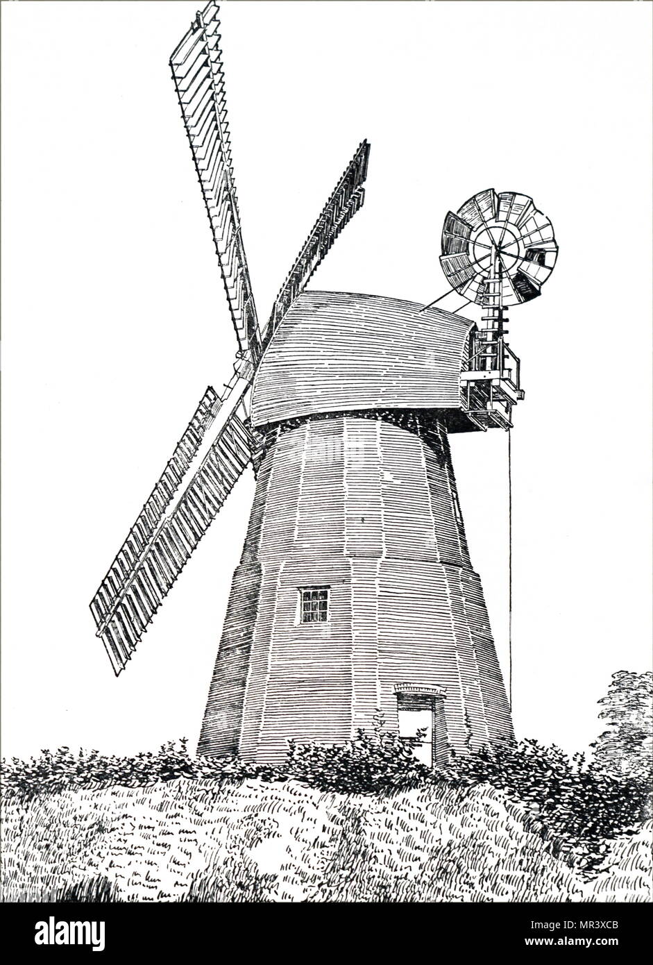 Engraving depicting a tower mill. Dated 19th century Stock Photo - Alamy