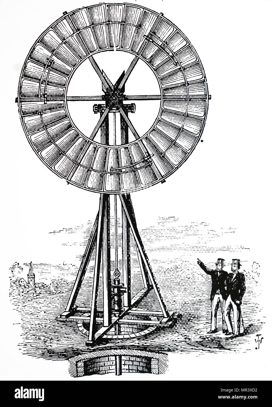 Engraving depicting a simple wind pump fitted to a well. Dated 19th ...