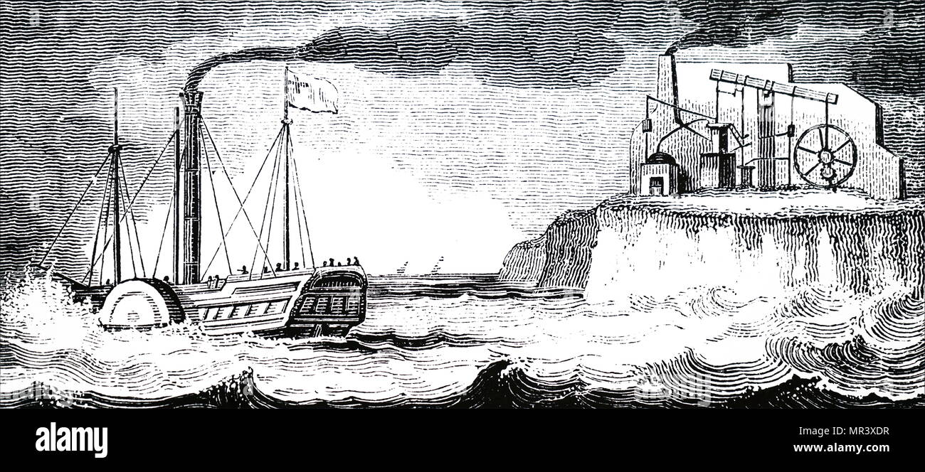 Engraving depicting applications of the steam engine. Dated 19th ...