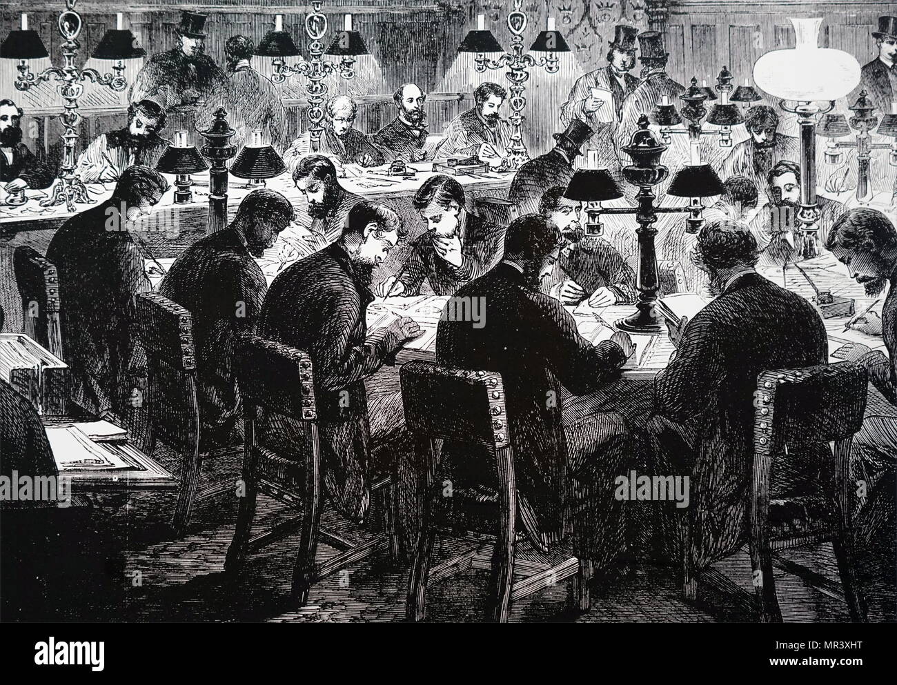 Illustration depicting The Reporters' room at the House of Commons ...