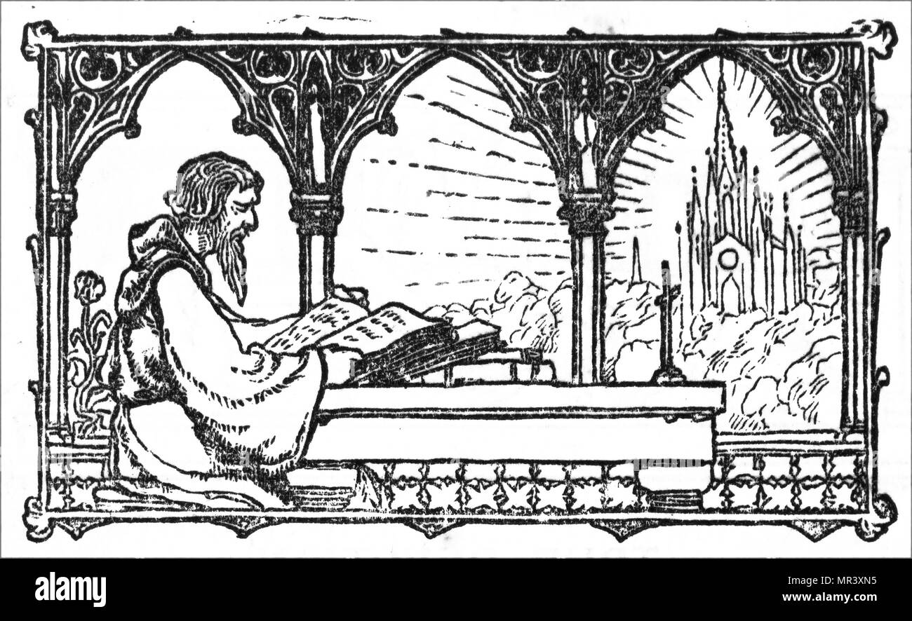 Woodblock print depicting a philosopher reading aloud. Dated 20th ...