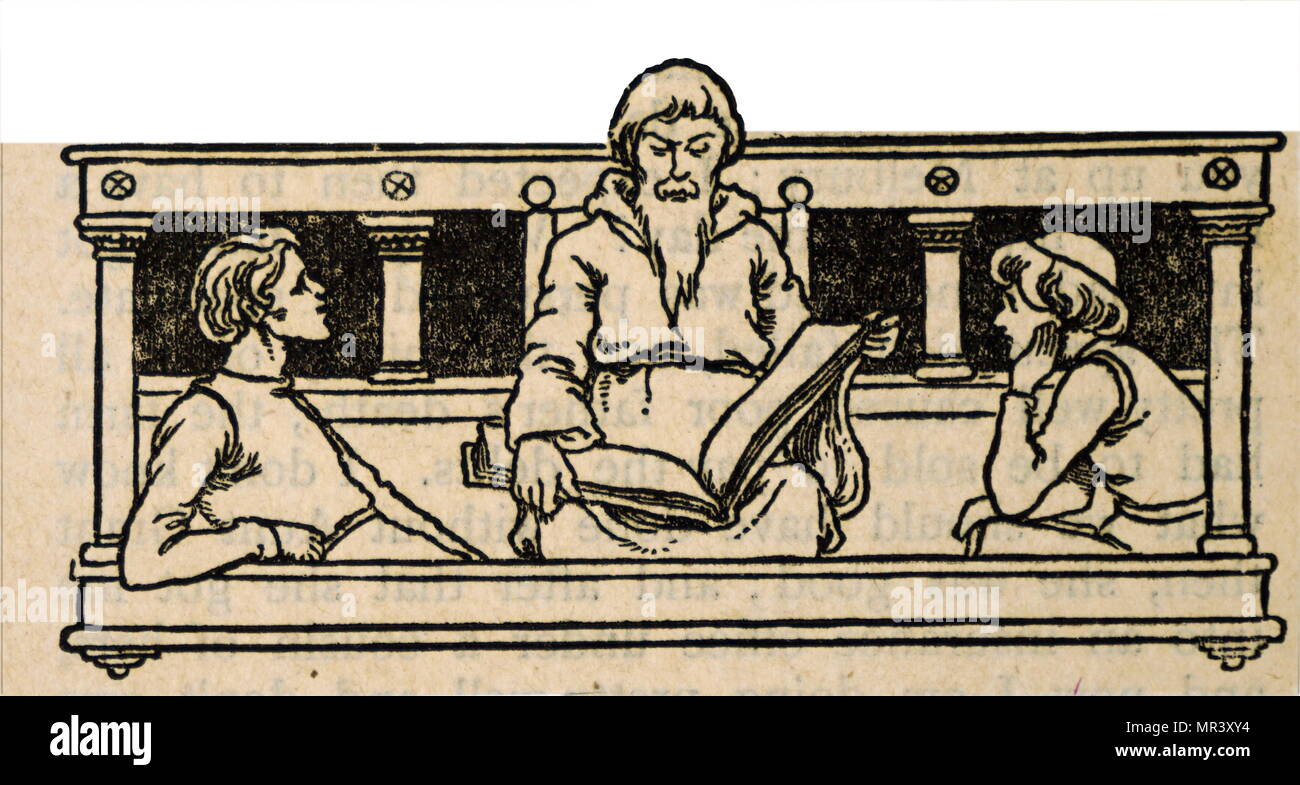 Woodblock print depicting a philosopher reading aloud. Dated 20th ...