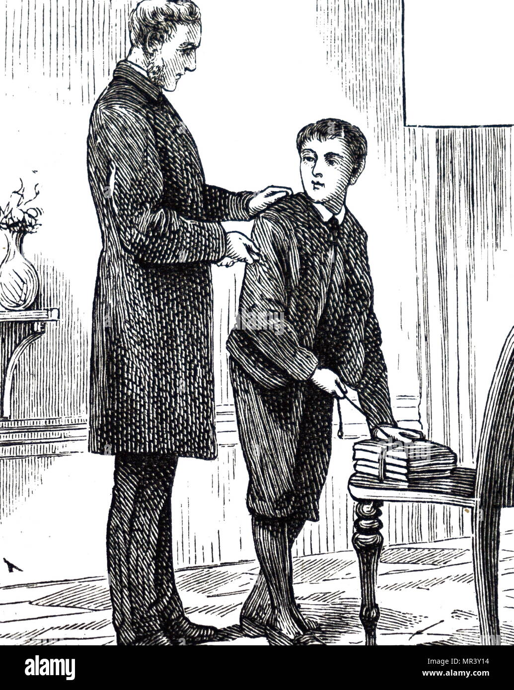 Illustration depicting a young boy using a book strap to carry his ...