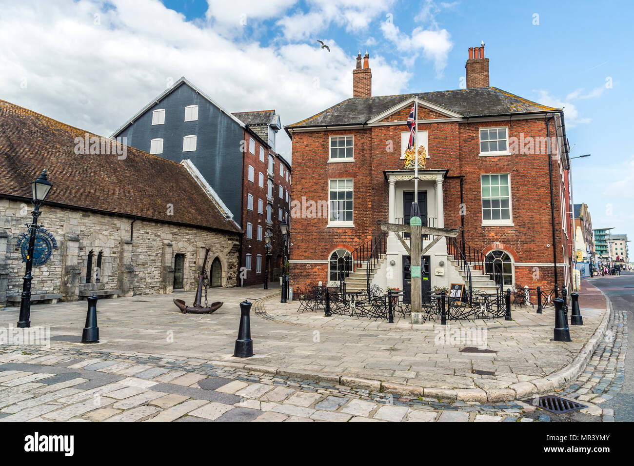 Street scene of Poole's historic heritage at the old Customs House ...