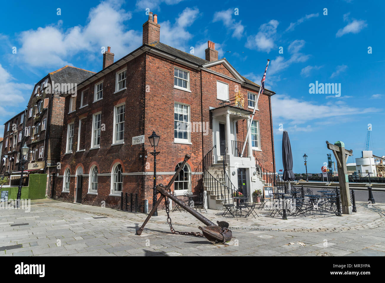 Street scene of Poole's historic heritage at the old Customs House ...