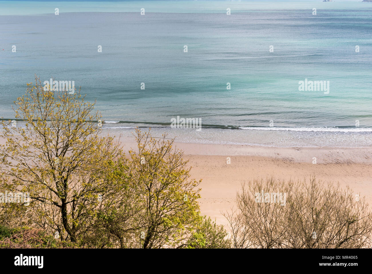 Walking the coast path at Port Kidney beach, Lelant, Cornwall Stock ...