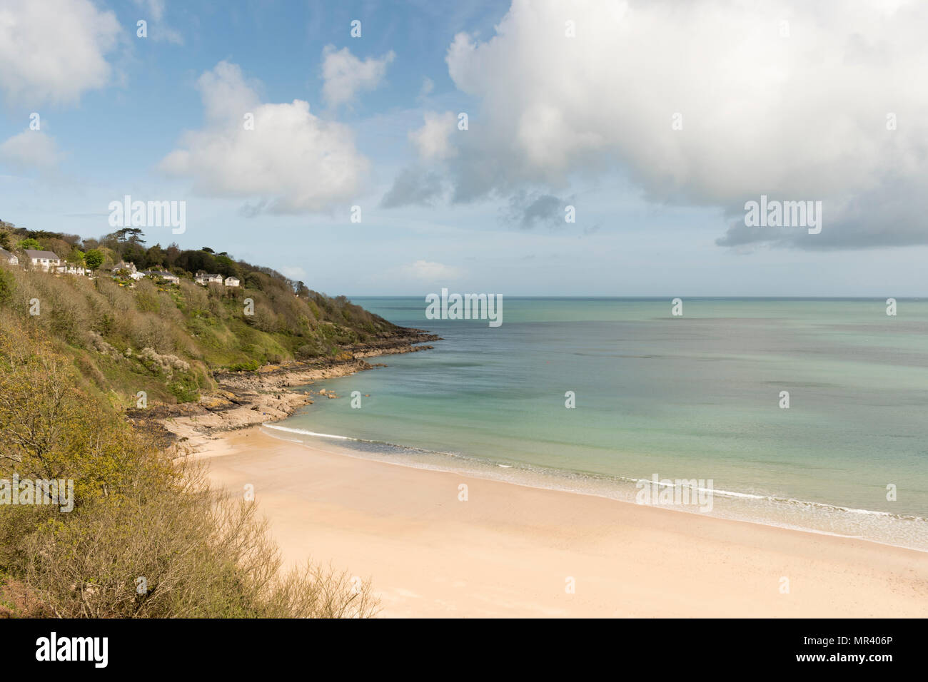 Walking the coast path at Port Kidney beach, Lelant, Cornwall Stock ...