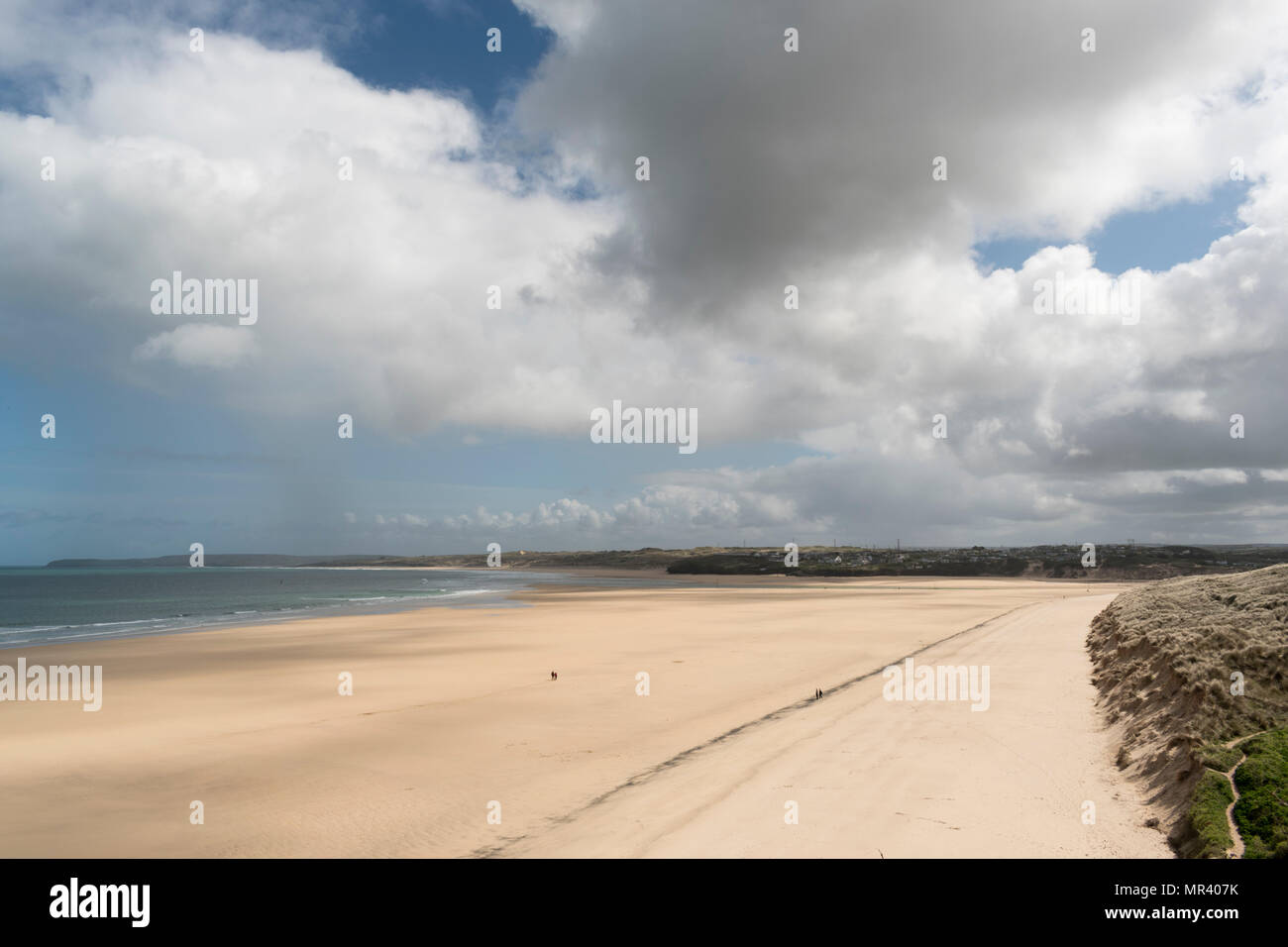 Walking the coast path at Port Kidney beach, Lelant, Cornwall Stock ...
